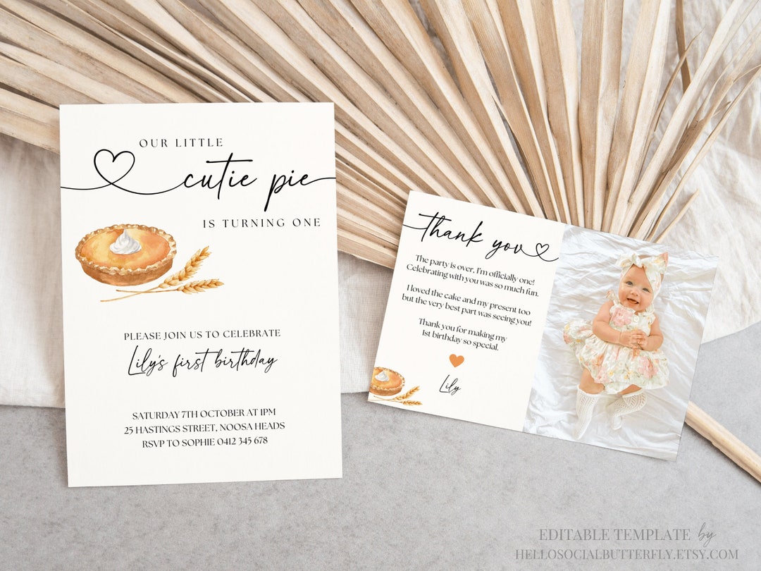 Cutie Pie Birthday Invitation Cutie Pie Birthday Invite Fall Birthday ...