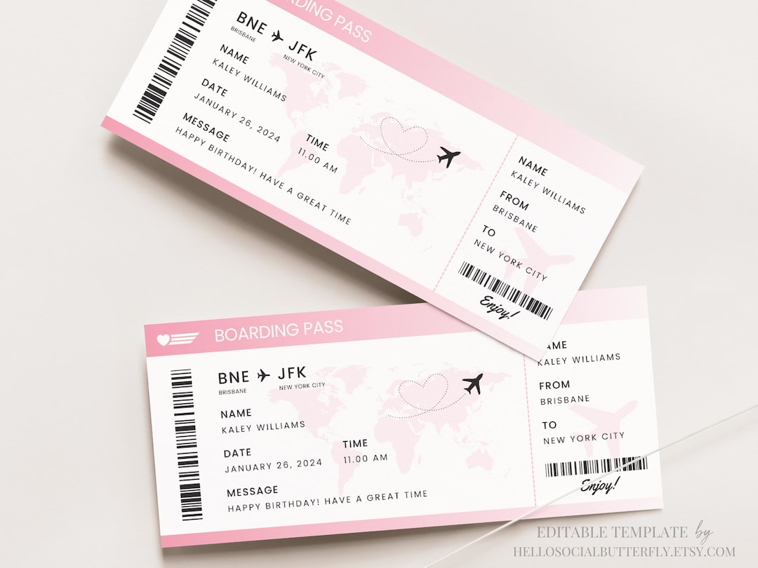 Pink Boarding Pass Pink Trip Ticket Pink Surprise Trip Gift Ticket Pink ...