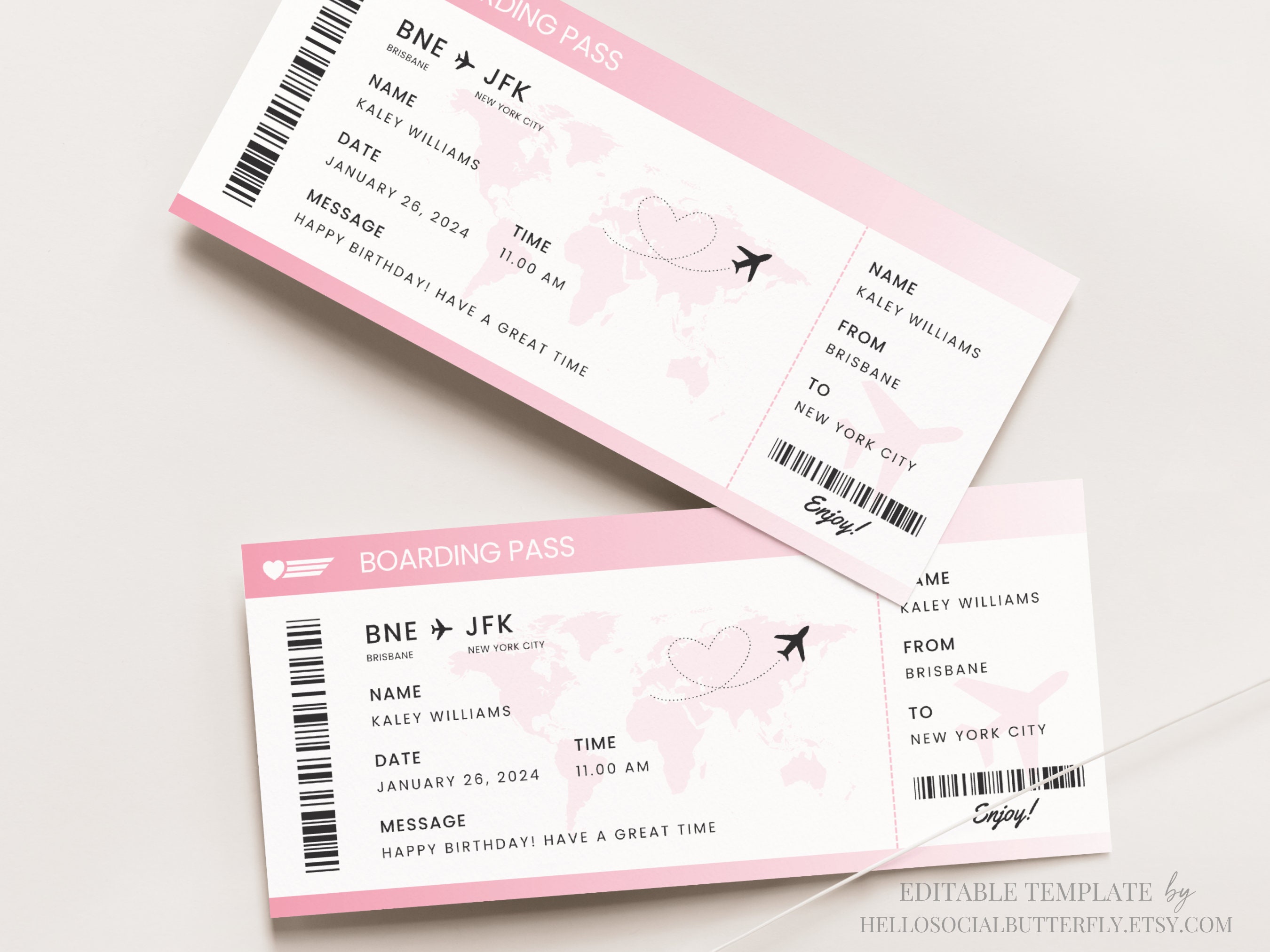 Pink Boarding Pass Pink Trip Ticket Pink Surprise Trip Gift Ticket Pink ...
