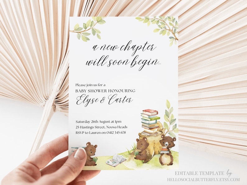 EDITABLE Storybook Baby Shower Invitation Set A New Chapter Will Soon ...