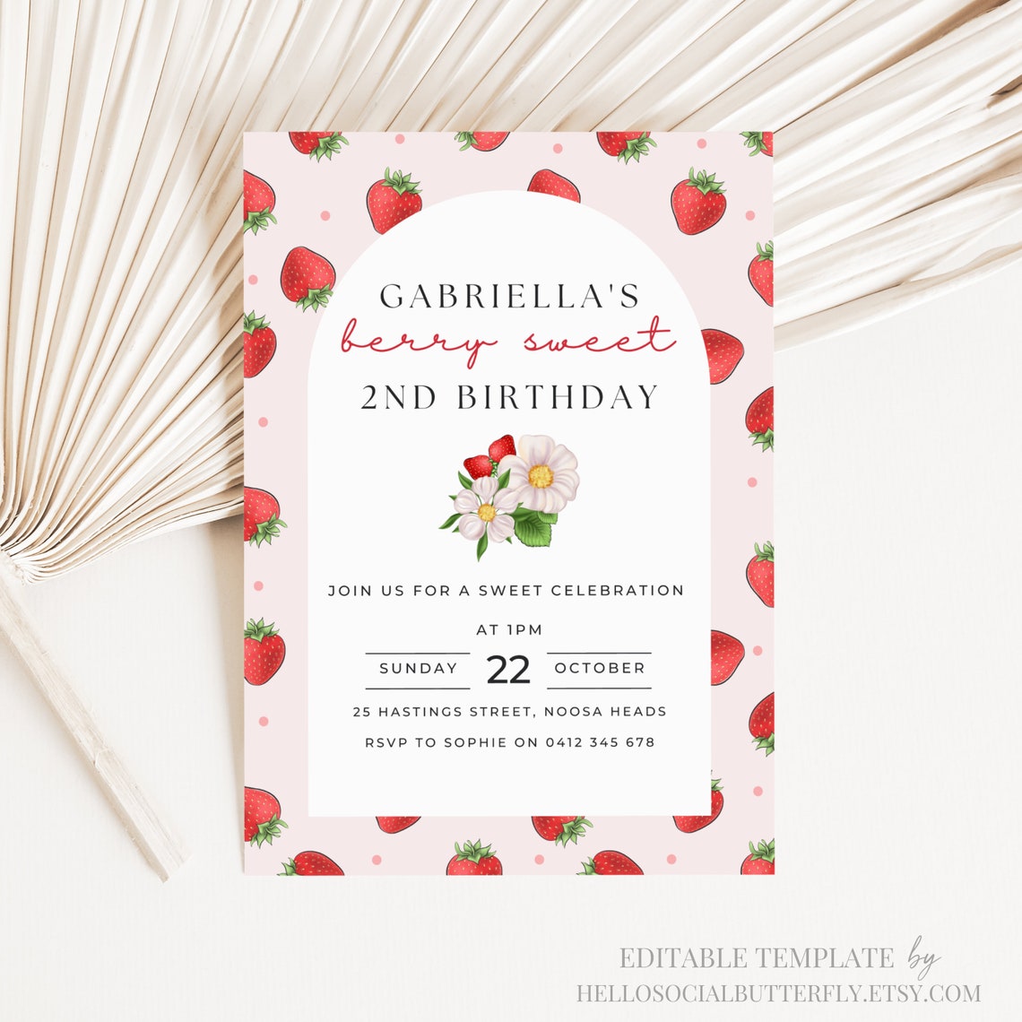 EDITABLE Strawberry Birthday Invitation Berry Sweet Birthday - Etsy