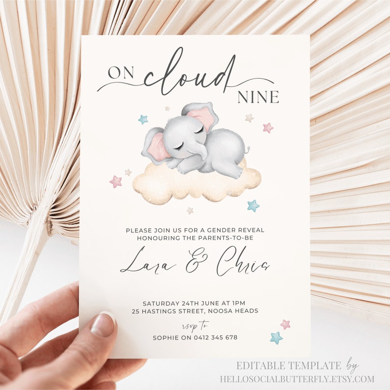 EDITABLE on Cloud Nine Baby Shower Invitation Were on Cloud 9 Gender ...