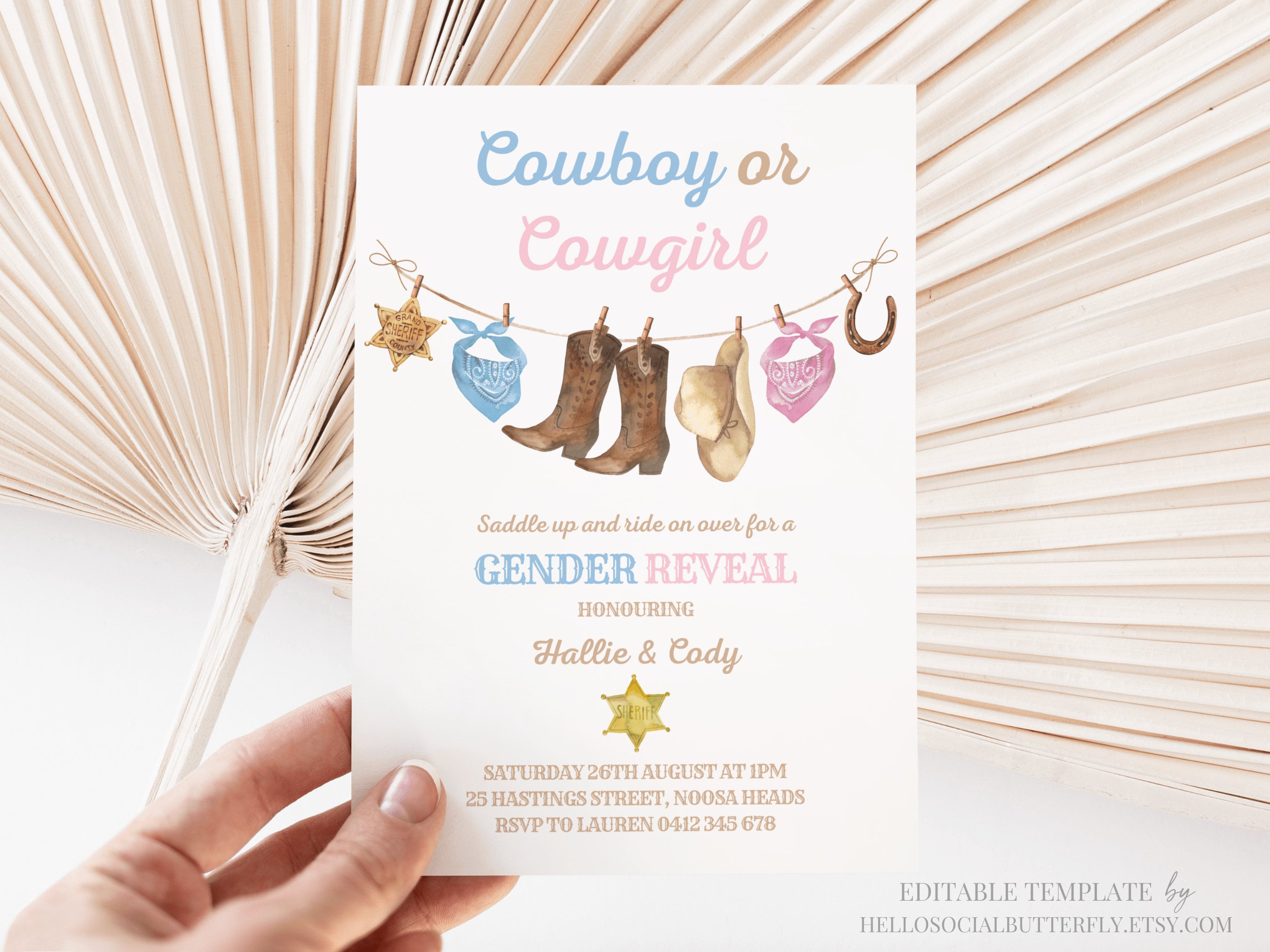 Cowgirl or Cowboy Gender Reveal Invitation Western Gender - Etsy
