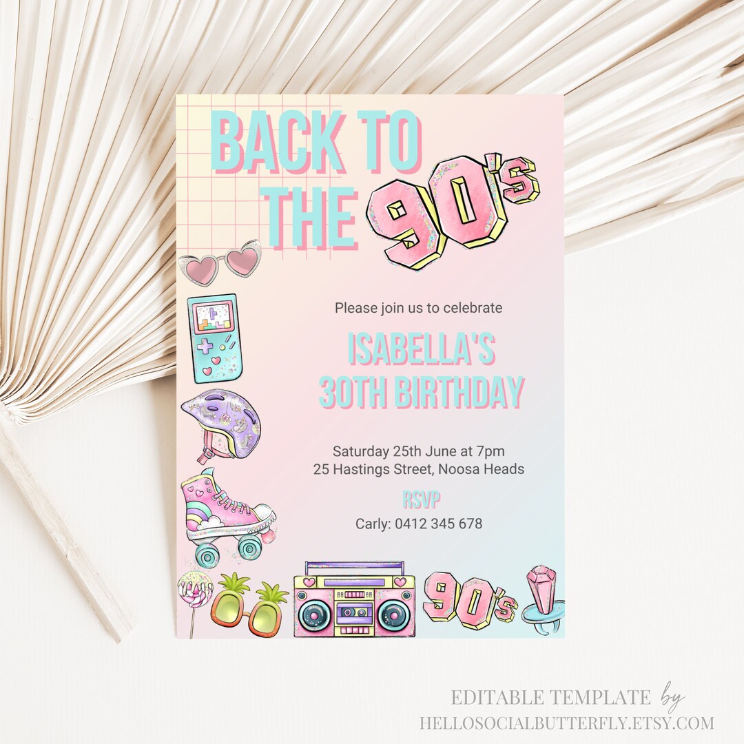 EDITABLE 90's Birthday Invitation, 90s Party Invitation, 90's Birthday ...