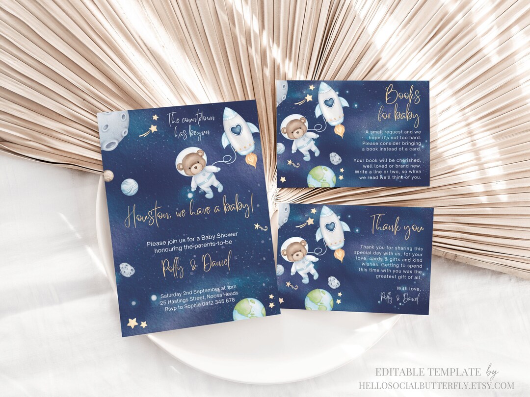 Space Baby Shower Invitation Bundle Astronaut Baby Shower Invite Galaxy ...