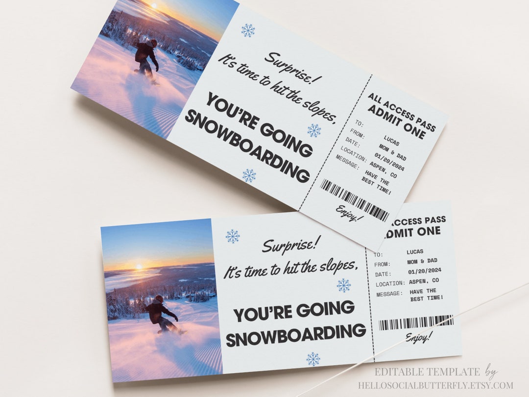 Snowboarding Trip Ticket Ski Trip Surprise Gift Ticket Ski Trip Gift ...