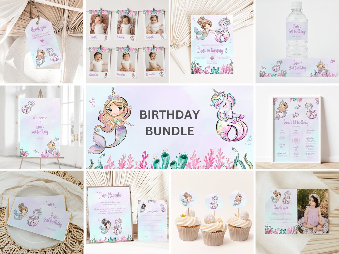Mermaid and Unicorn Invitation Bundle Unicorn Mermaid Party Invite ...