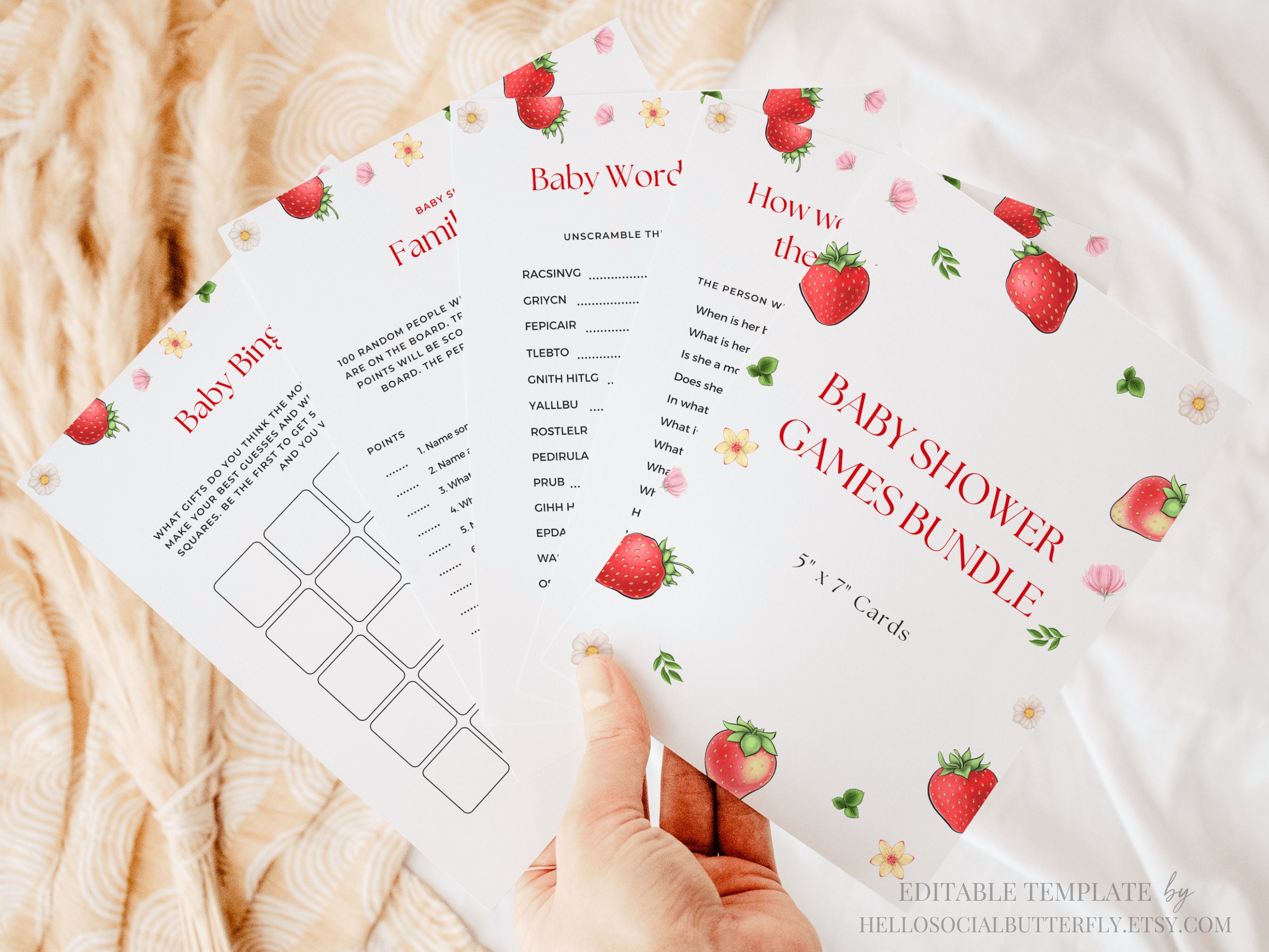 Strawberry Baby Shower Games Bundle Berry Sweet Baby Shower Games ...