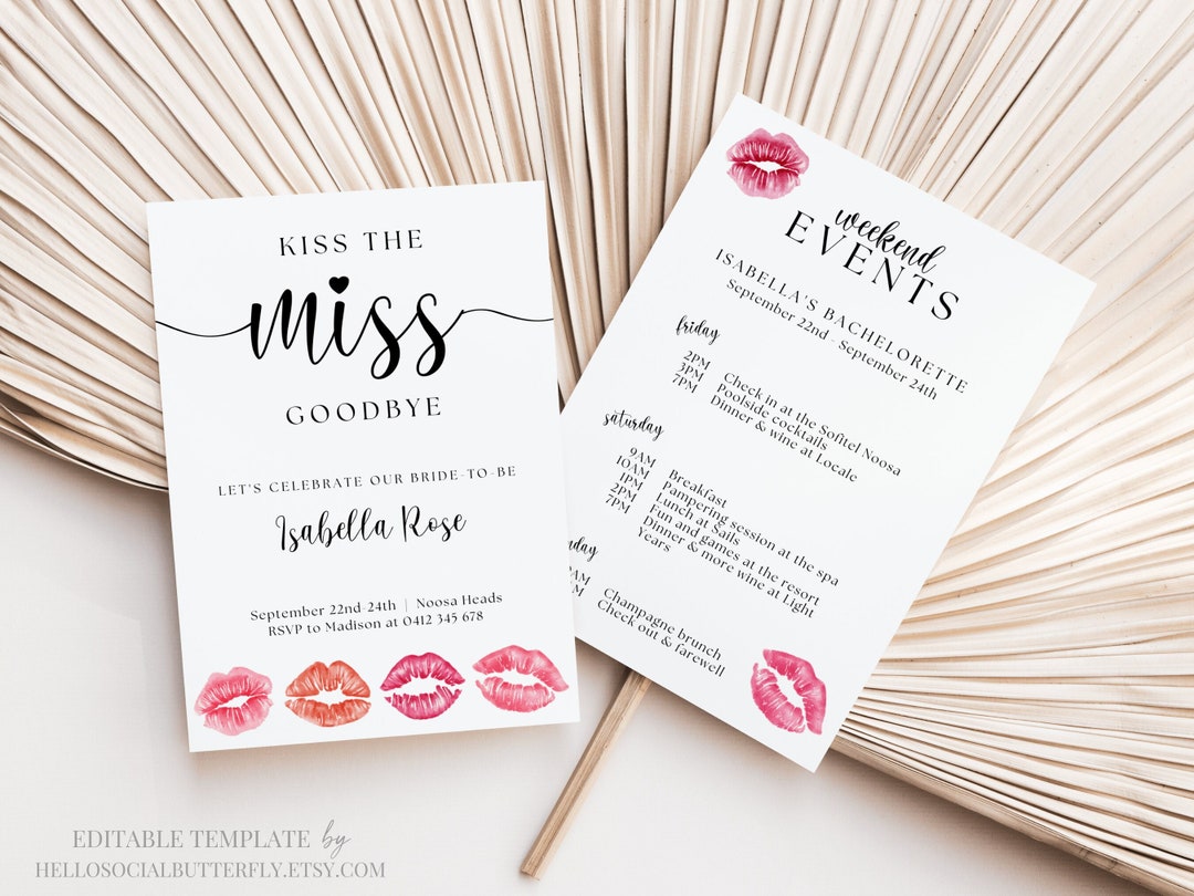 EDITABLE Kiss the Miss Goodbye Invitation Kiss the Miss Goodbye ...