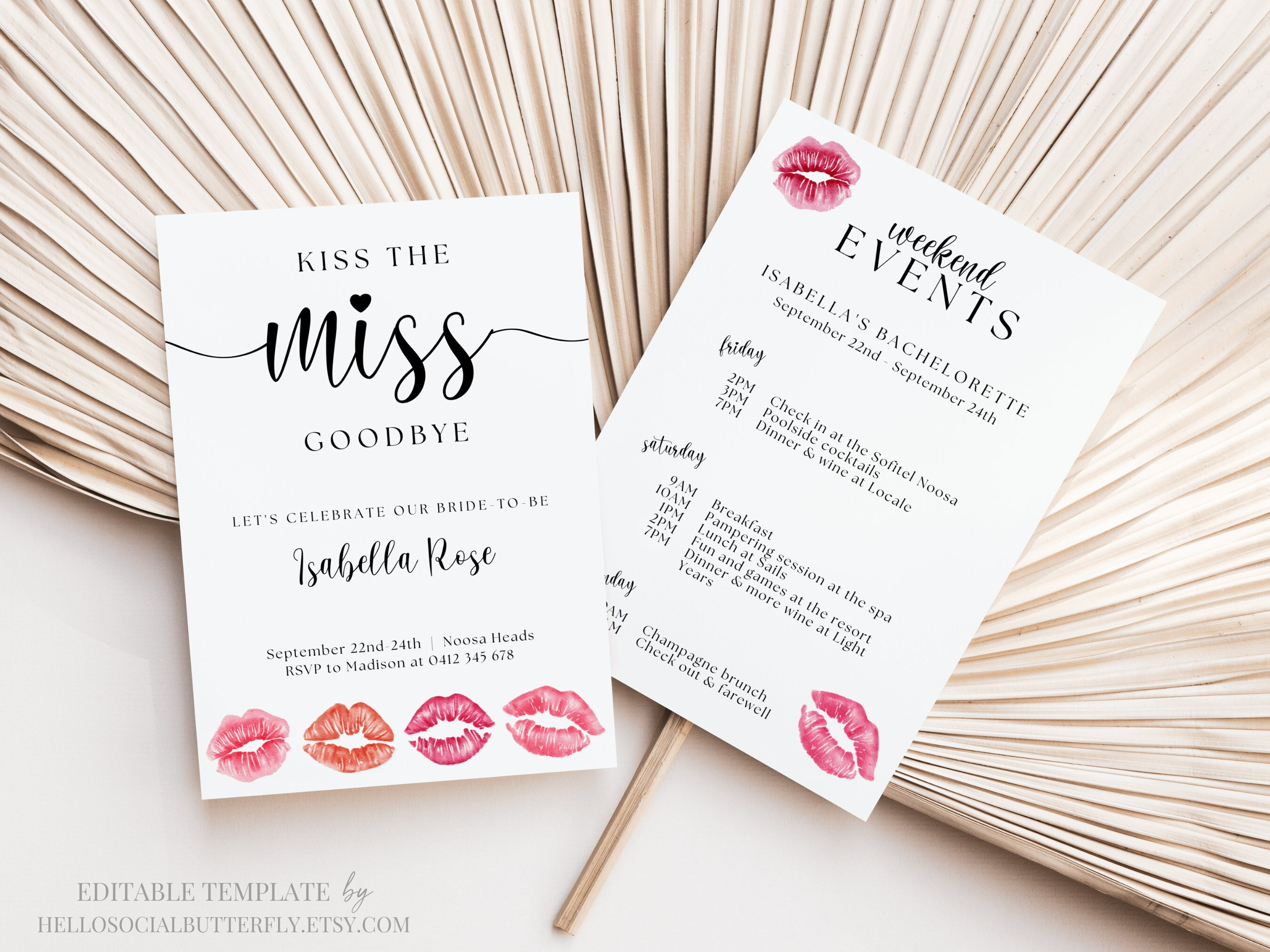 EDITABLE Kiss the Miss Goodbye Invitation Kiss the Miss Goodbye ...
