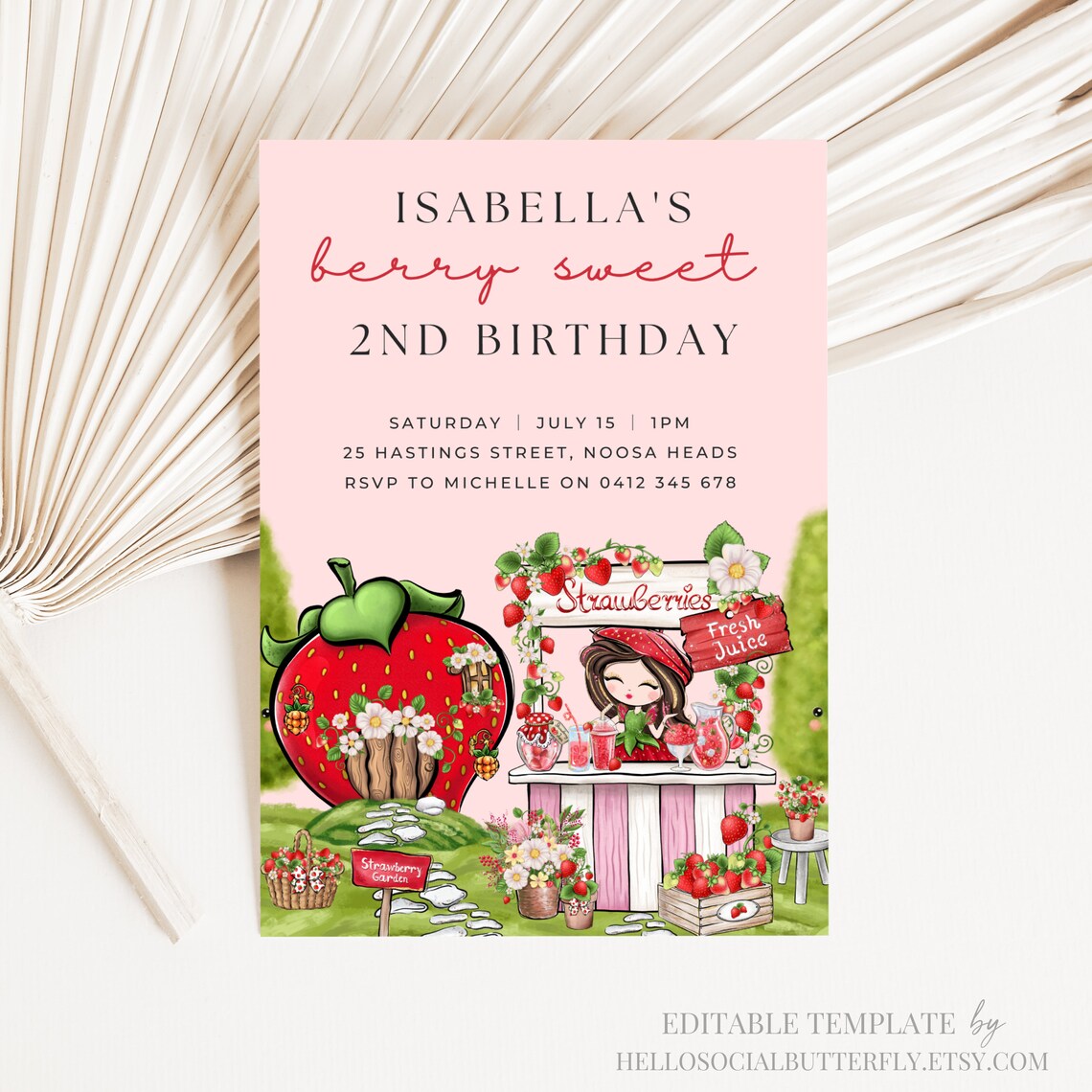 EDITABLE Strawberry Birthday Invitation Berry Sweet Birthday - Etsy