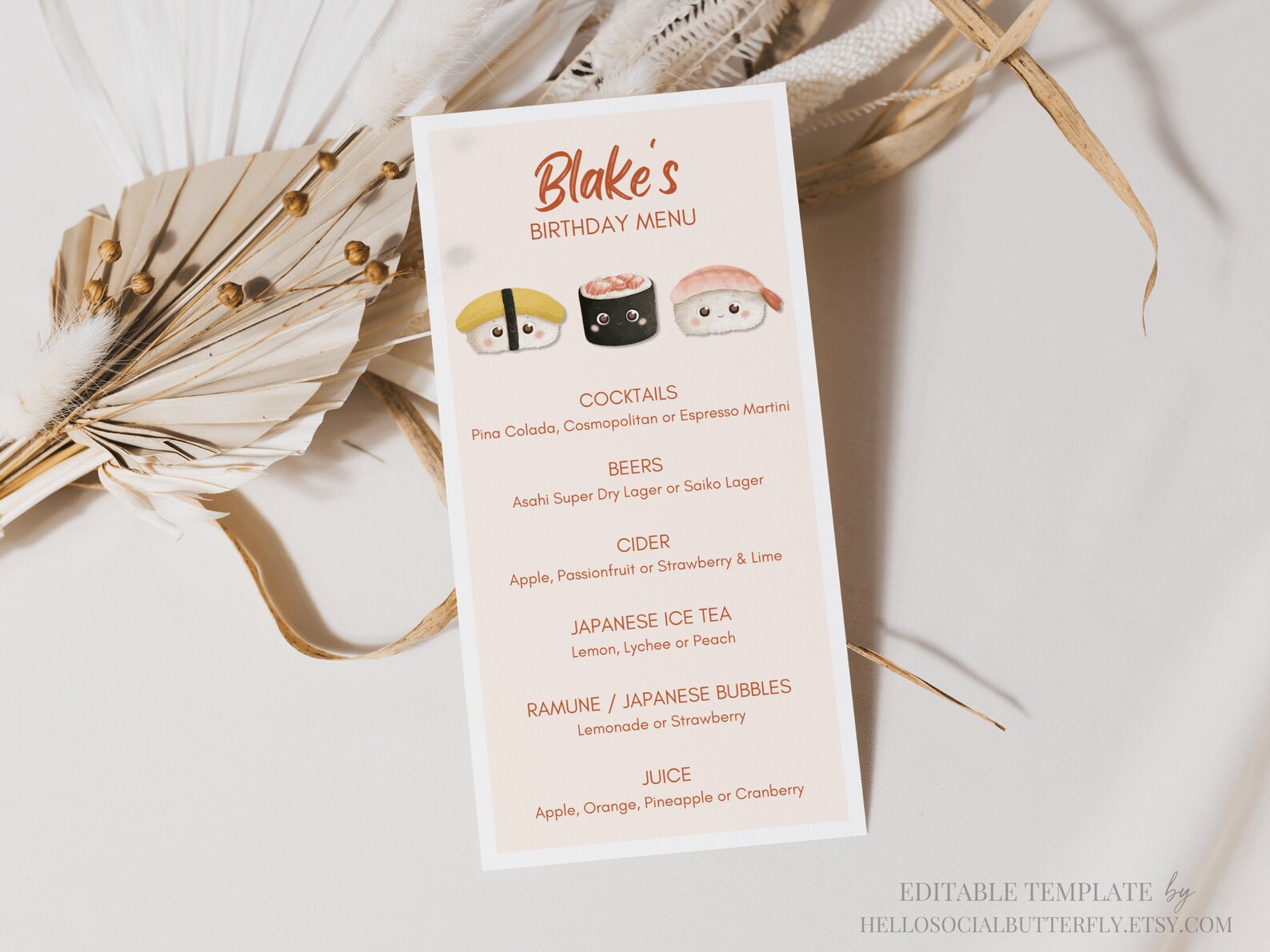 Sushi Menu Card Hibachi Dinner Menu Hibachi Birthday Menu - Etsy