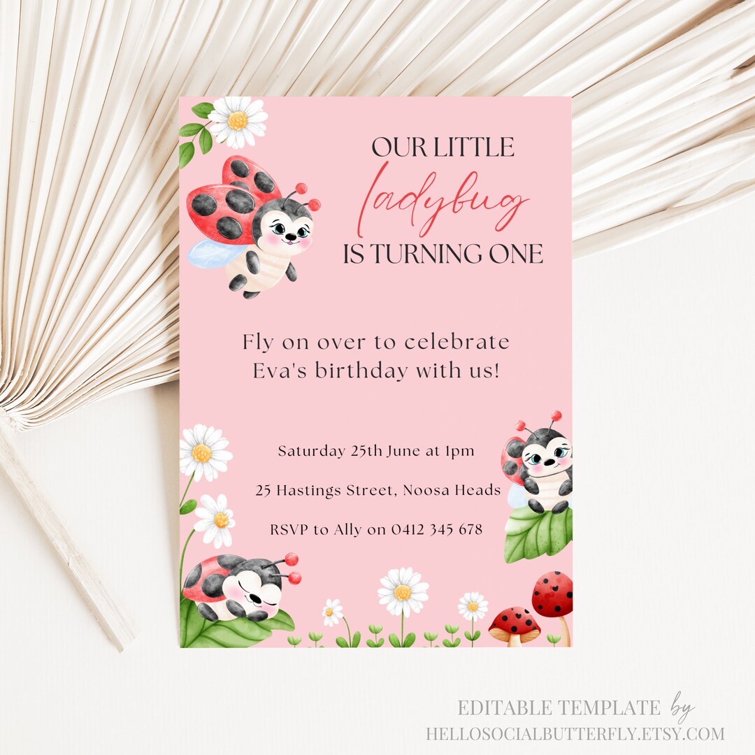 EDITABLE Ladybug Birthday Invitation, Cute Ladybug Invitation, Ladybug ...