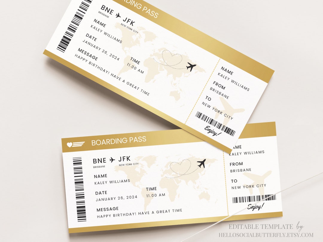 Gold Boarding Pass Golden Boarding Pass Gold Trip Ticket Golden Trip ...
