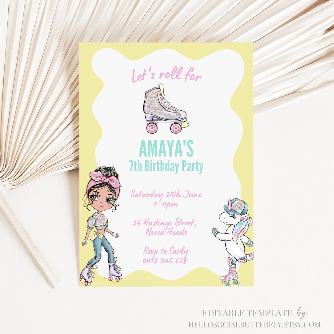 EDITABLE Roller Skating Invitation, Roller Skate Birthday Invite, Let's ...