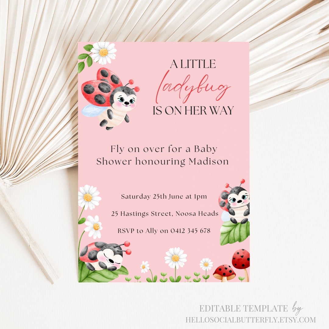 EDITABLE Ladybug Baby Shower Invitation, Ladybug Invitation, Ladybug ...