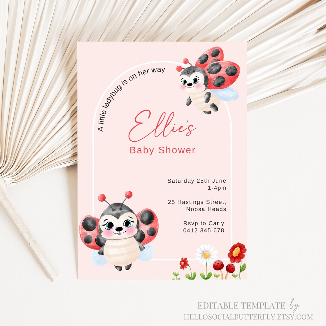EDITABLE Ladybug Baby Shower Invitation, Ladybug Invitation, Ladybug ...