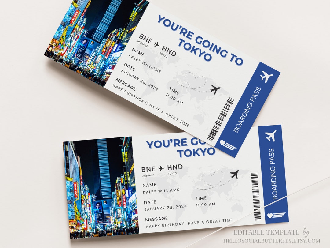 Tokyo Boarding Pass Tokyo Trip Ticket Tokyo Surprise Trip Gift Ticket ...