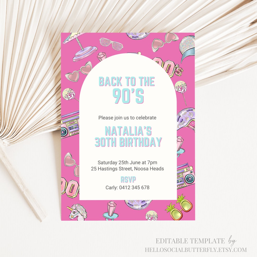 EDITABLE 90's Birthday Invitation, 90s Party Invitation, 90's Birthday ...