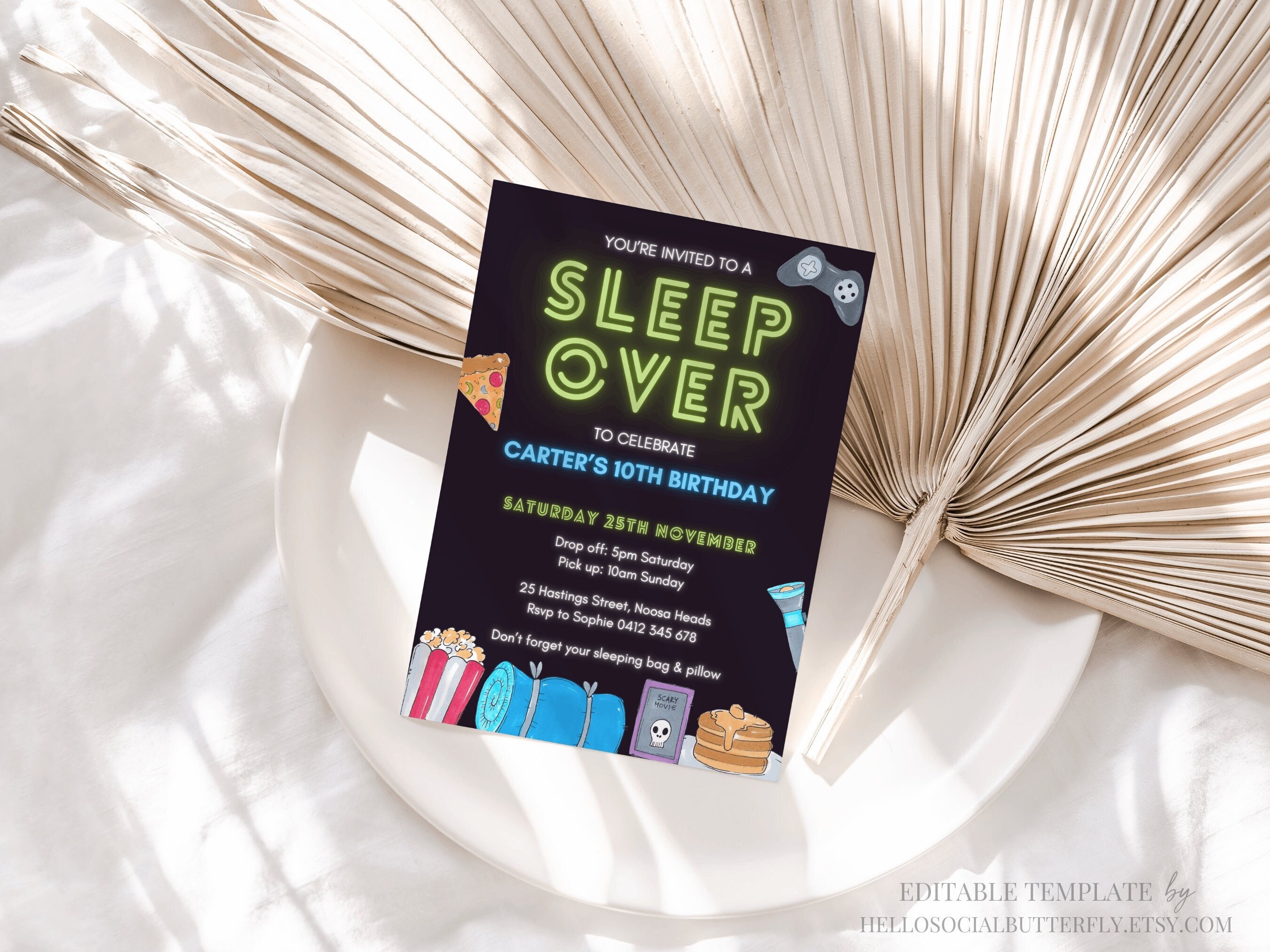 Boy Sleepover Birthday Party Invitation Video Game Party Invite Boy ...