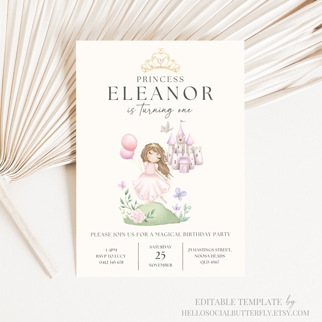 EDITABLE Princess First Birthday Invitation Princess Birthday Invite ...