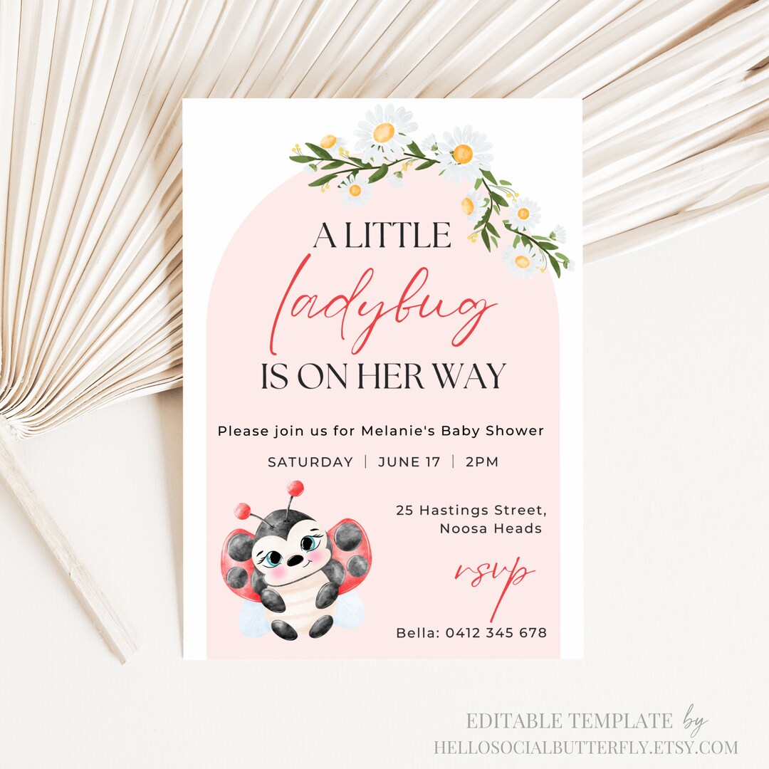 EDITABLE Ladybug Baby Shower Invitation, Ladybug Invitation, Ladybug ...