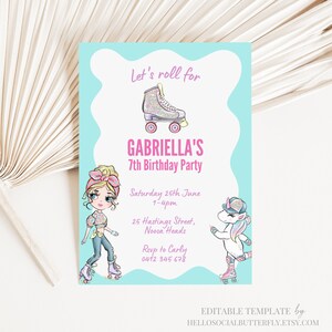 EDITABLE Roller Skating Invitation, Roller Skate Birthday Invite, Let's ...