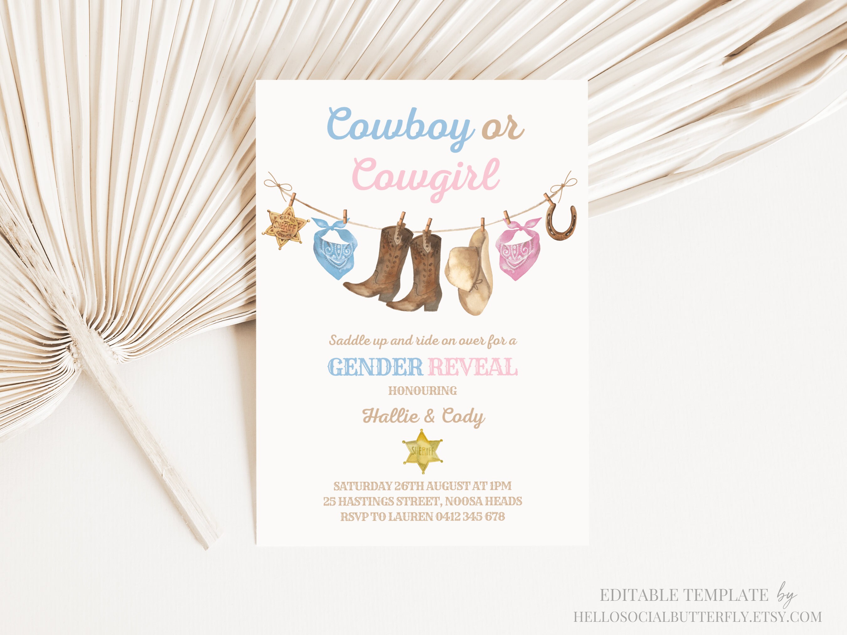 Cowgirl or Cowboy Gender Reveal Invitation Western Gender - Etsy