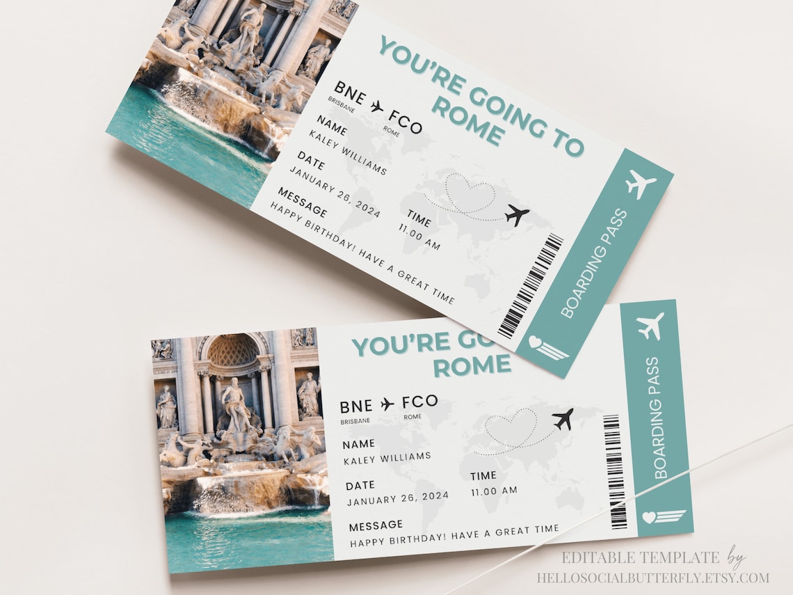 Rome Boarding Pass Rome Trip Ticket Rome Surprise Trip Gift Ticket Rome ...