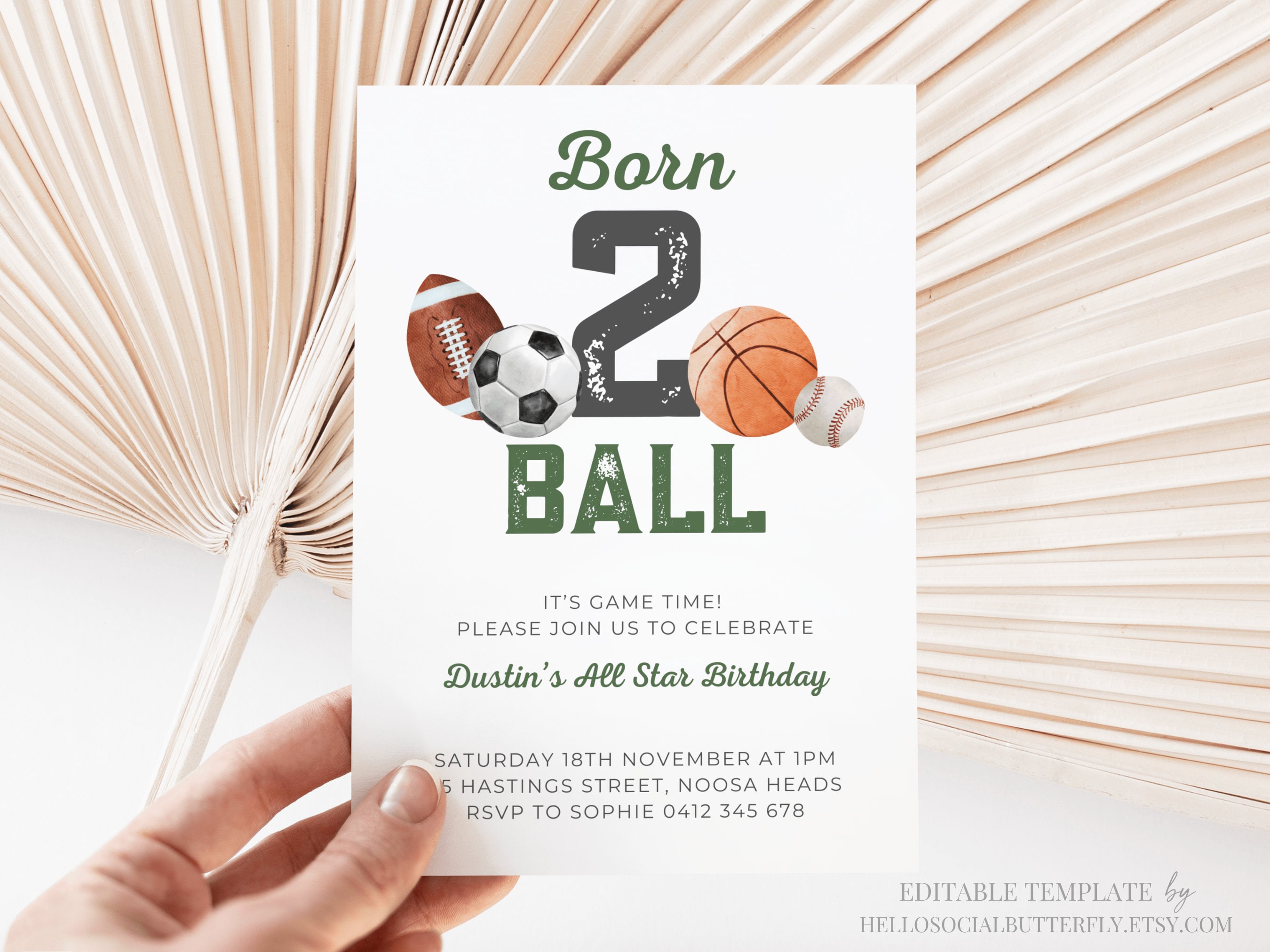 Born 2 Ball Sports Birthday Invitation Born Two Ball Sports Birthday ...