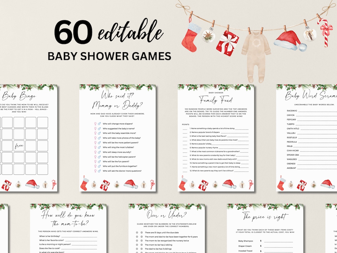 Christmas Baby Shower Games Bundle A Merry Little Baby Shower Games ...