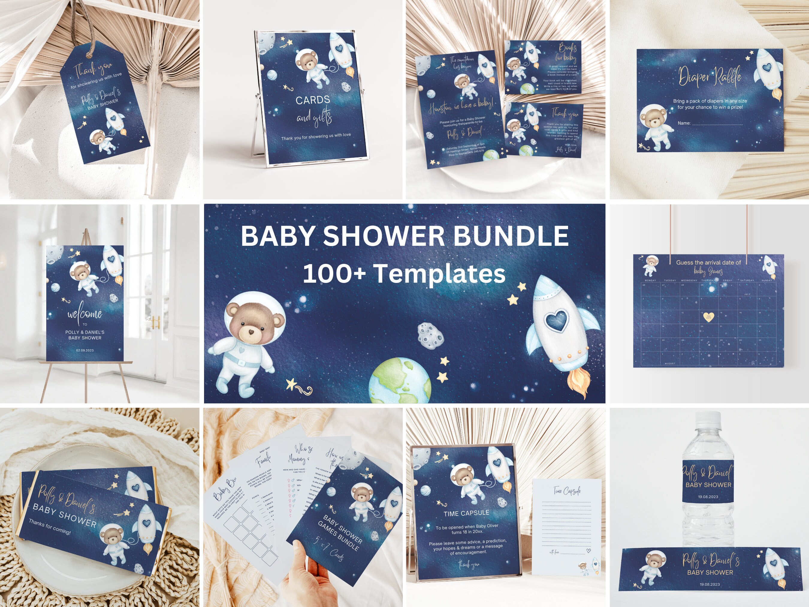 Space Baby Shower Invitation Bundle Astronaut Baby Shower Invite Galaxy ...