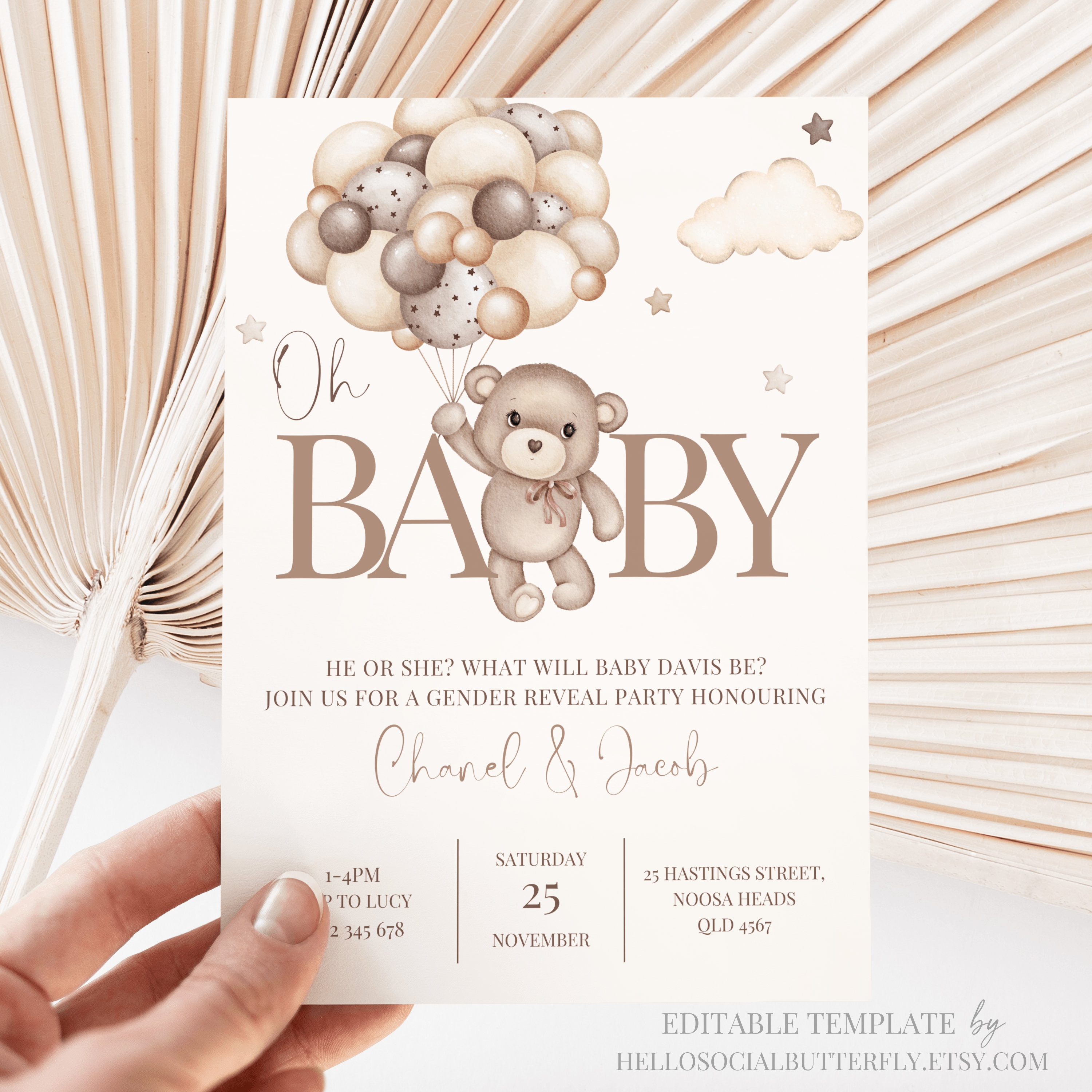 Teddy Bear Gender Reveal Invitation We Can Bearly Wait Invite Gender ...