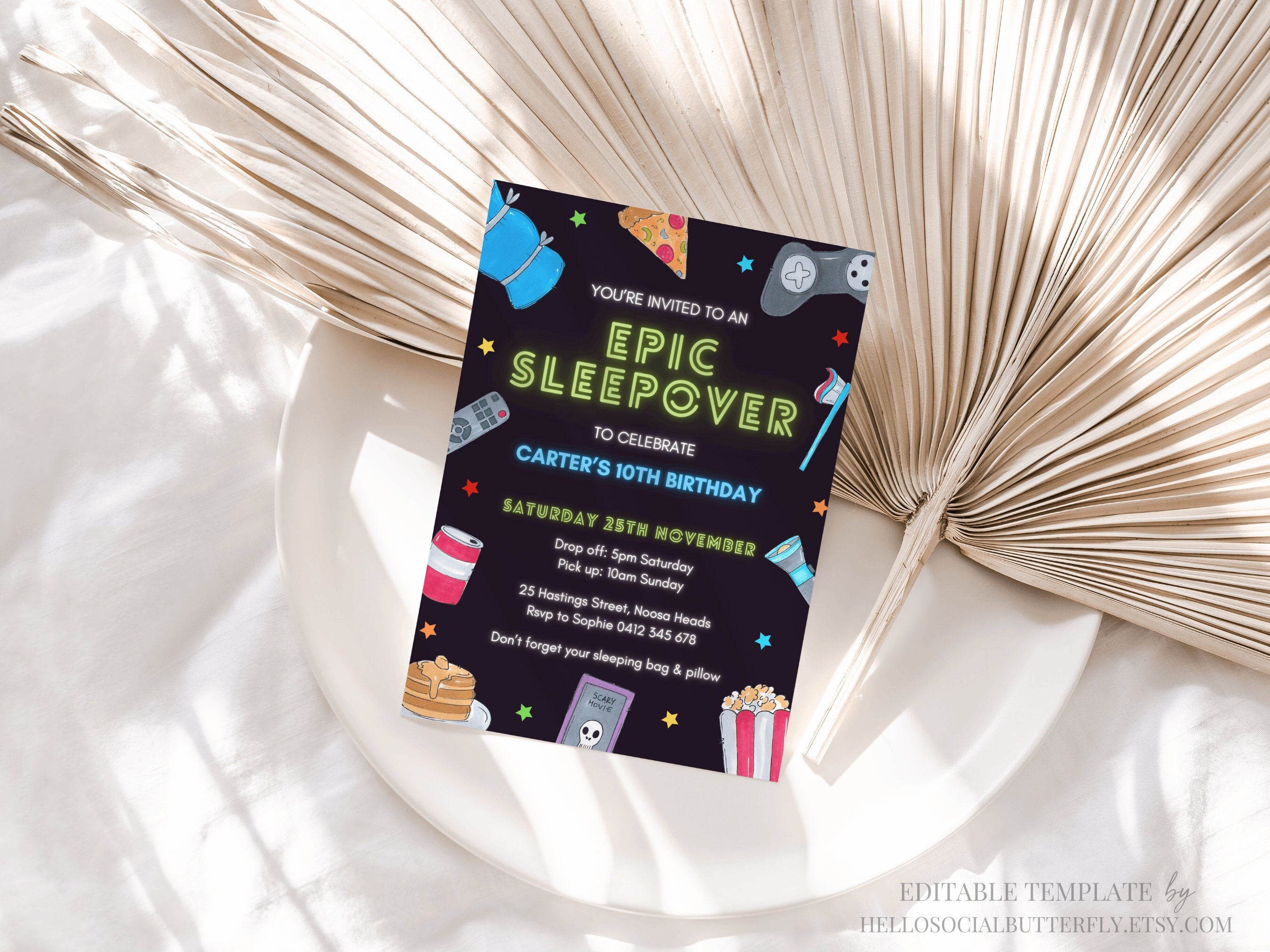 Boy Sleepover Birthday Party Invitation Video Game Party Invite Boy ...