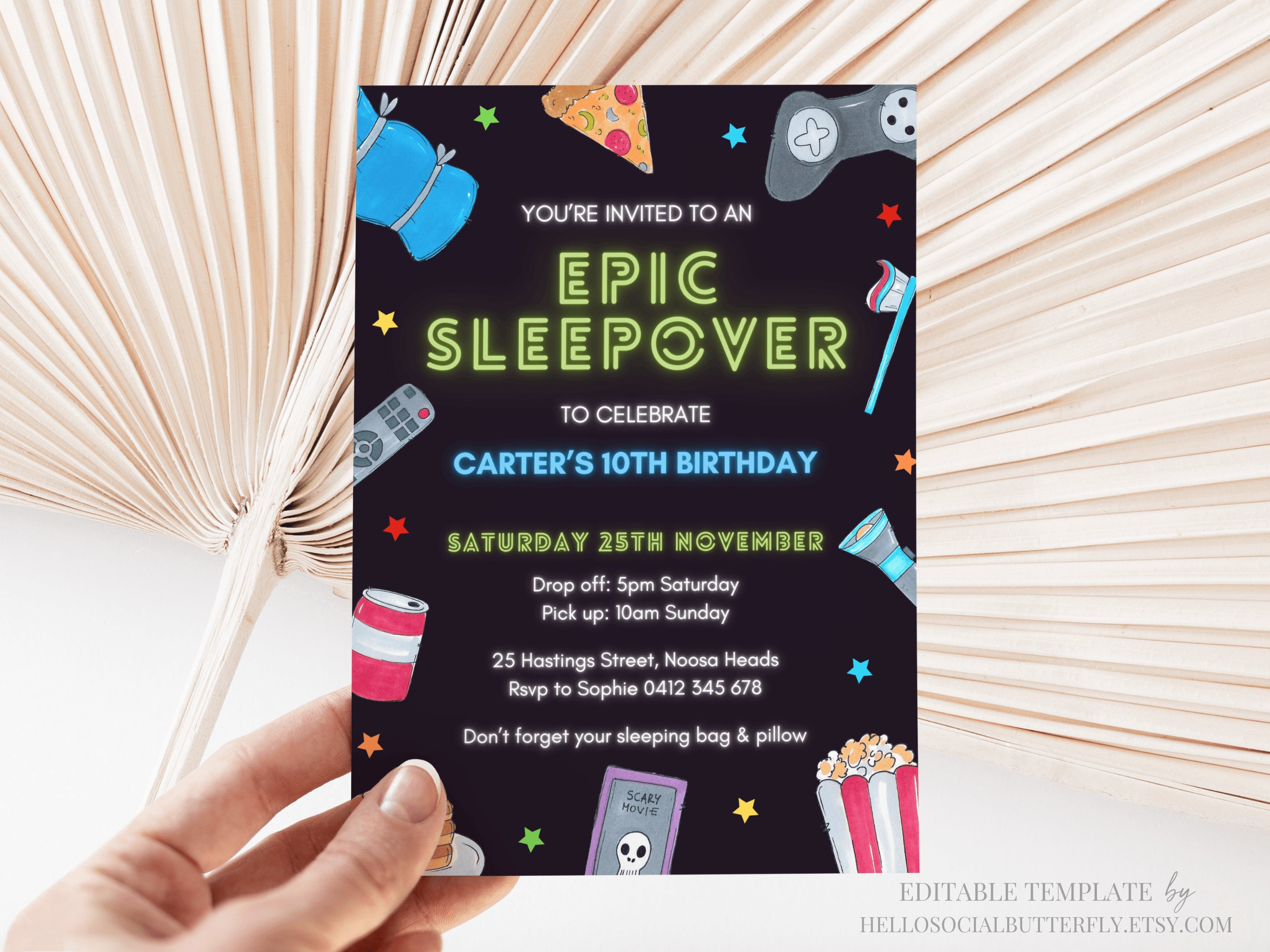 Boy Sleepover Birthday Party Invitation Video Game Party Invite Boy ...