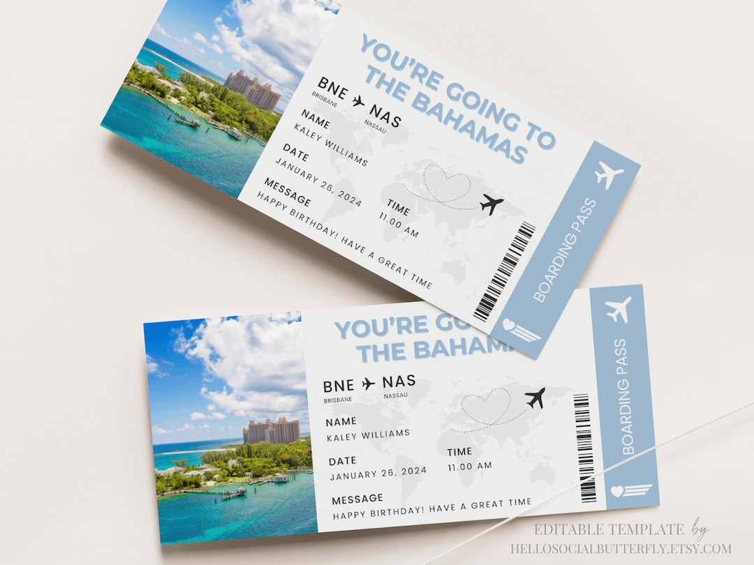 Bahamas Boarding Pass Bahamas Trip Ticket Bahamas Surprise Trip Gift ...
