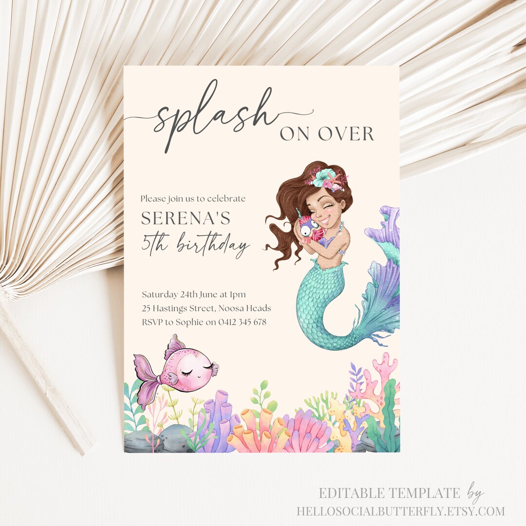 EDITABLE Mermaid Birthday Invitation, Little Mermaid Invitation ...