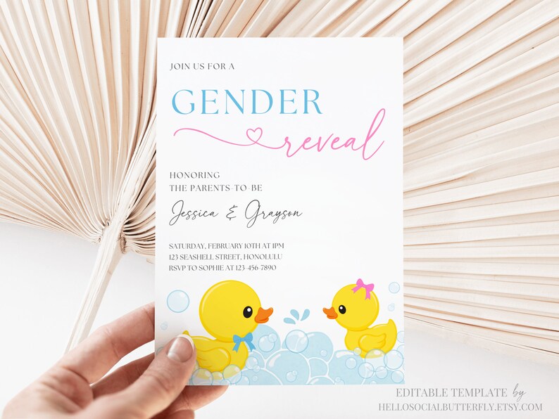 Rubber Duck Gender Reveal Invitation Waddle It Be Invitation Rubber ...
