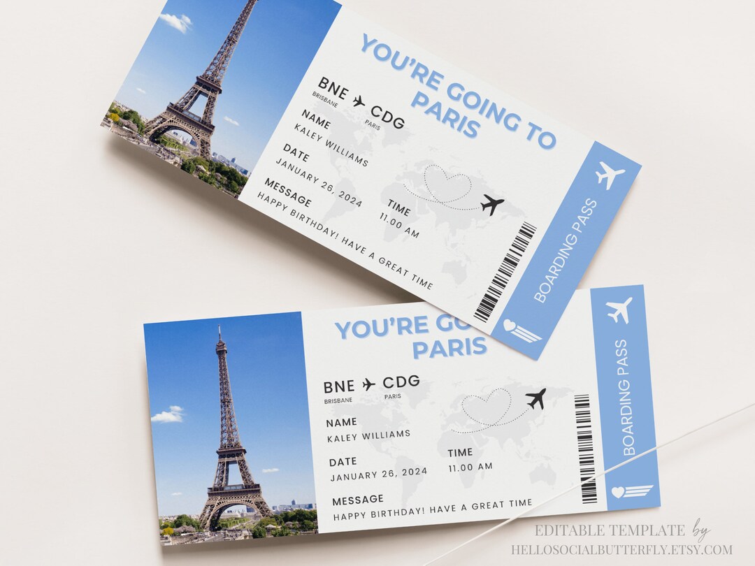 Paris Boarding Pass Paris Surprise Trip Paris Gift Ticket Personalized ...