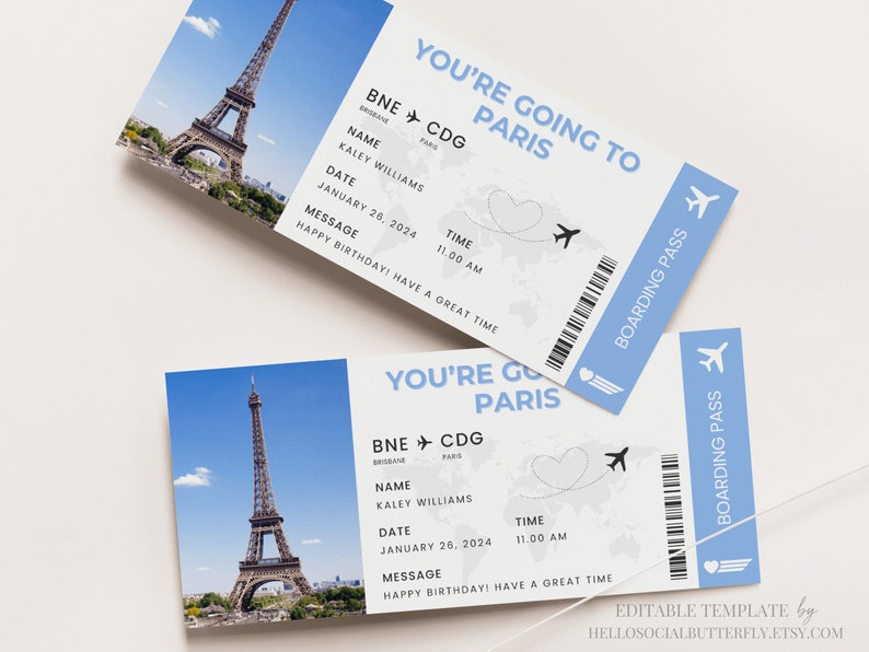 Paris Boarding Pass Paris Surprise Trip Paris Gift Ticket Personalized ...