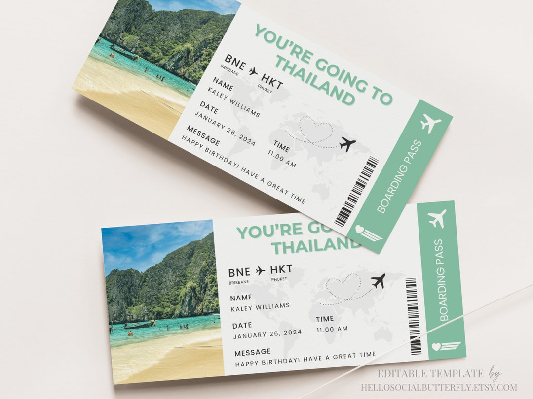Thailand Boarding Pass Thailand Trip Ticket Thailand Surprise Trip Gift ...