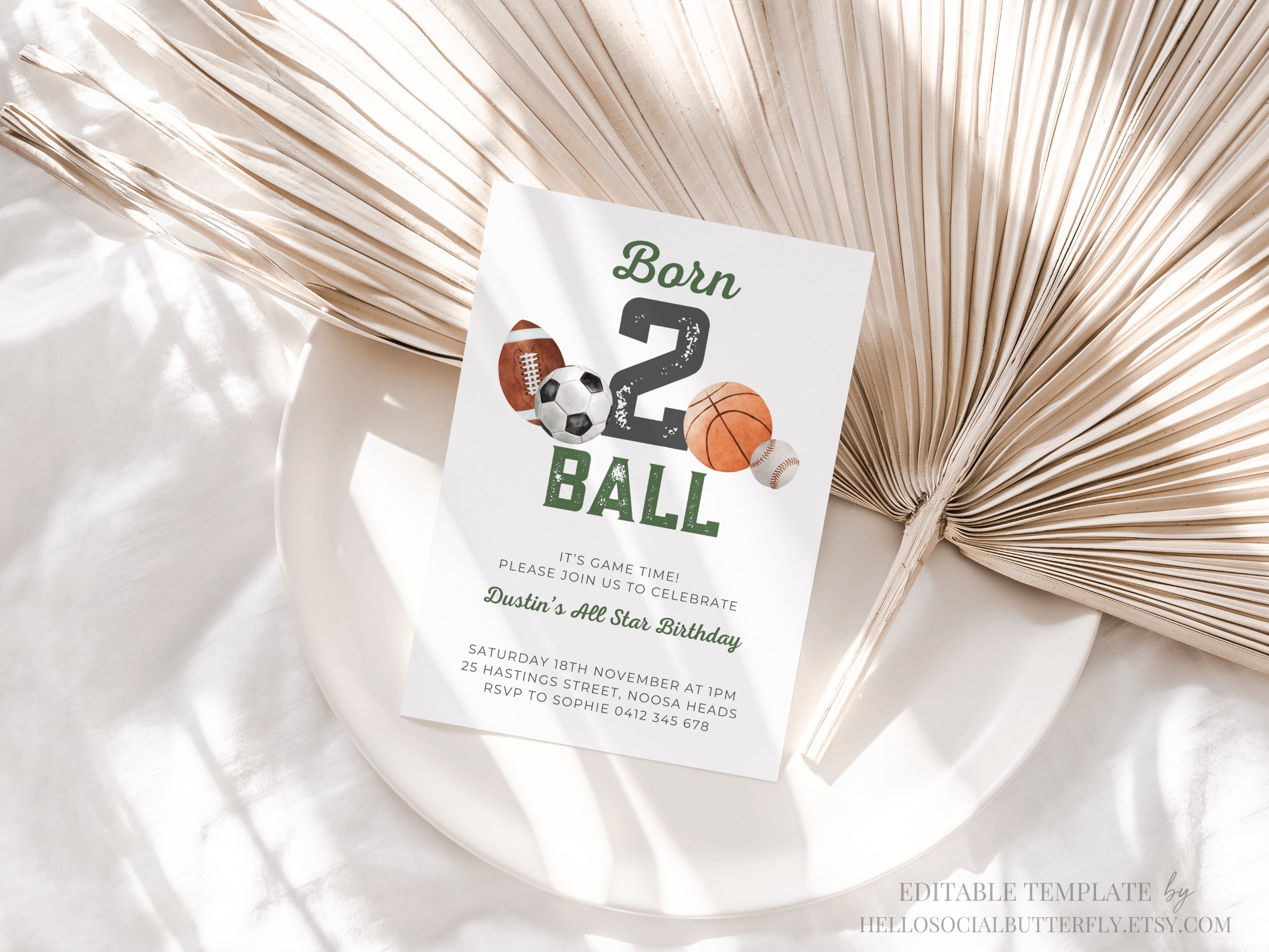 Born 2 Ball Sports Birthday Invitation Born Two Ball Sports Birthday ...