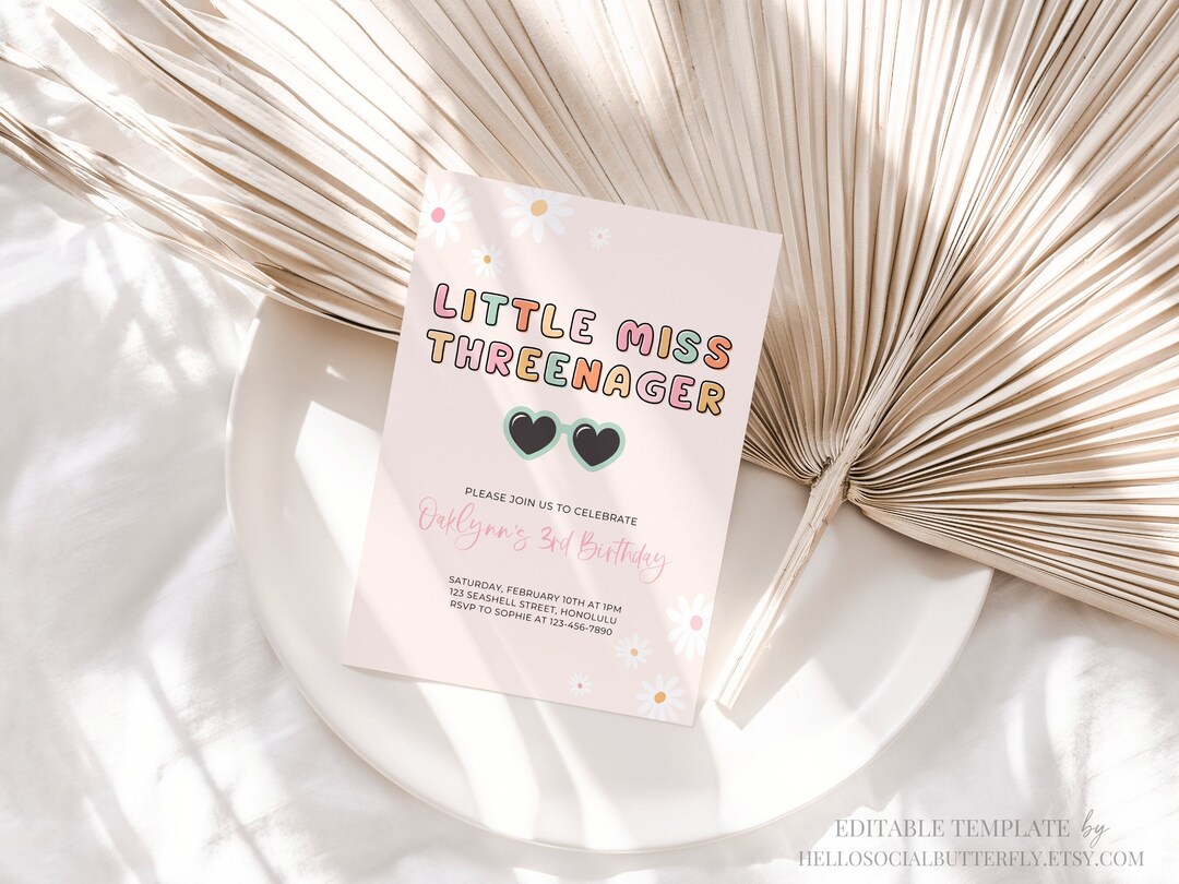Little Miss Threenager Invitation 3rd Birthday Invitation Girl 3rd ...