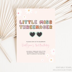 Little Miss Threenager Invitation 3rd Birthday Invitation Girl 3rd ...