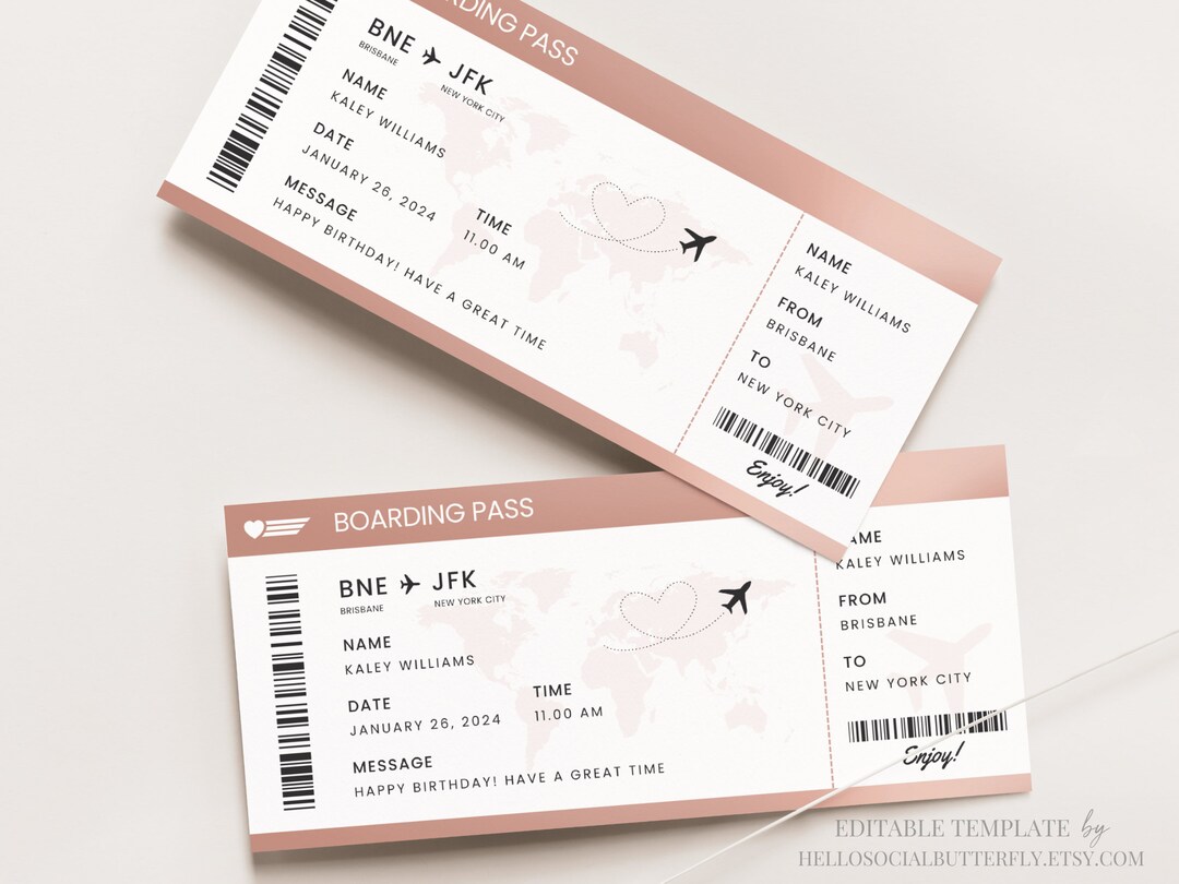 Rose Gold Boarding Pass Rose Gold Trip Ticket Rose Gold Surprise Trip ...