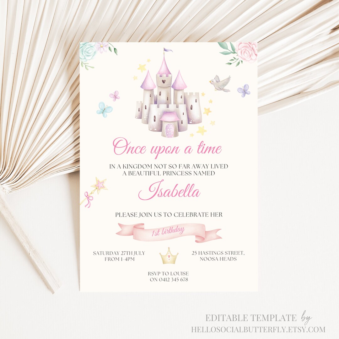 EDITABLE Princess First Birthday Invitation Princess Birthday Invite ...