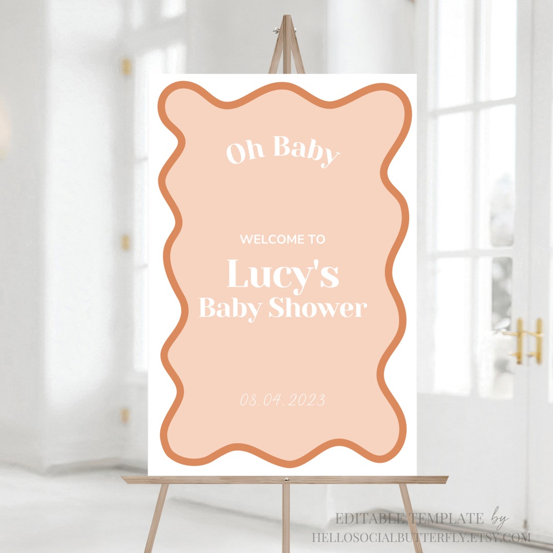 EDITABLE Wavy Baby Shower Welcome Sign Curve Baby Shower Signboard ...