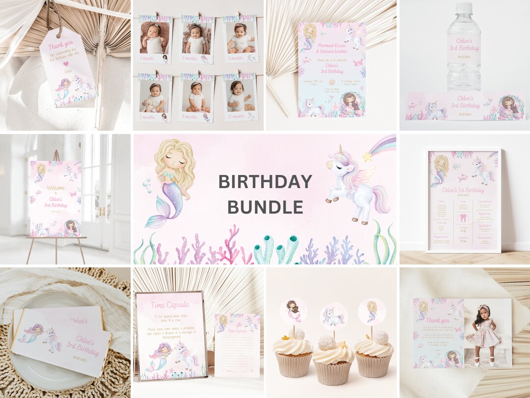 Mermaid and Unicorn Invitation Bundle Unicorn Mermaid Party Invite ...