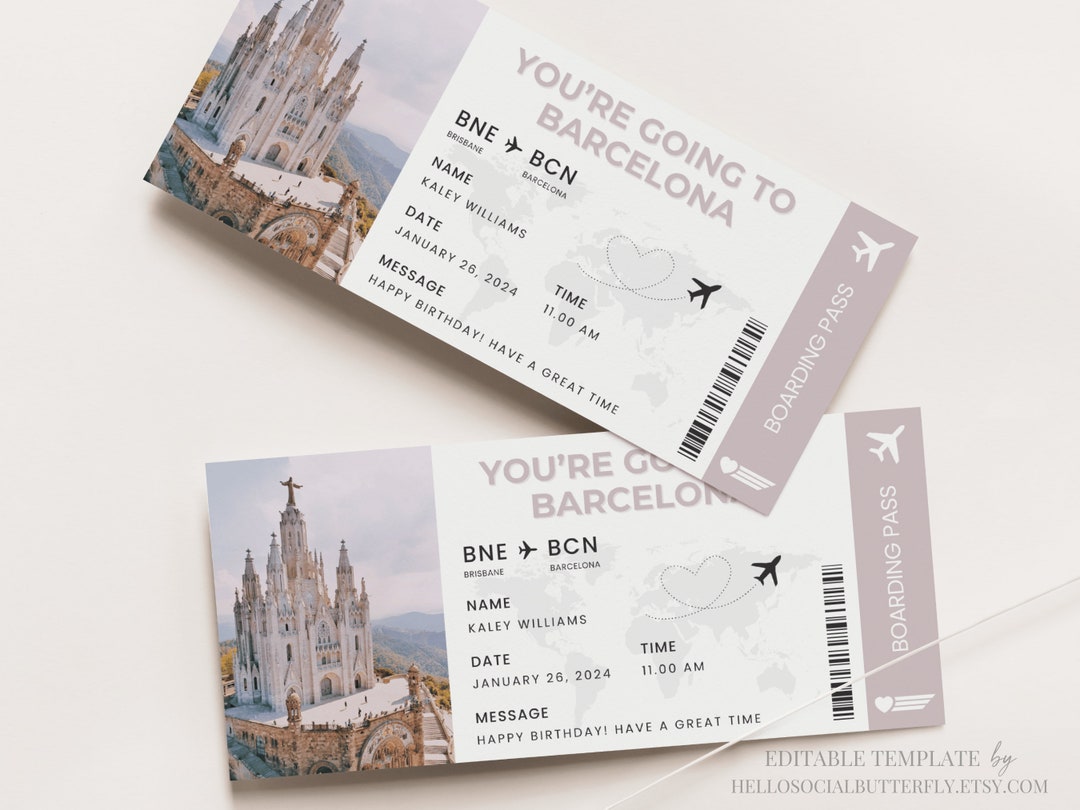 Barcelona Boarding Pass Barcelona Trip Ticket Barcelona Surprise Trip ...