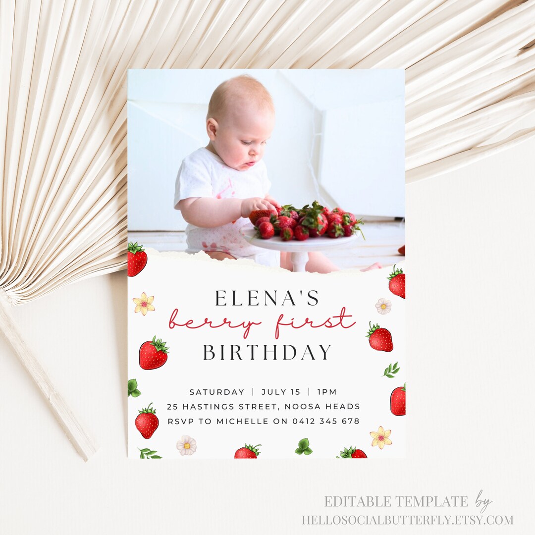 EDITABLE Berry First Birthday Invitation, Invitation premier ...